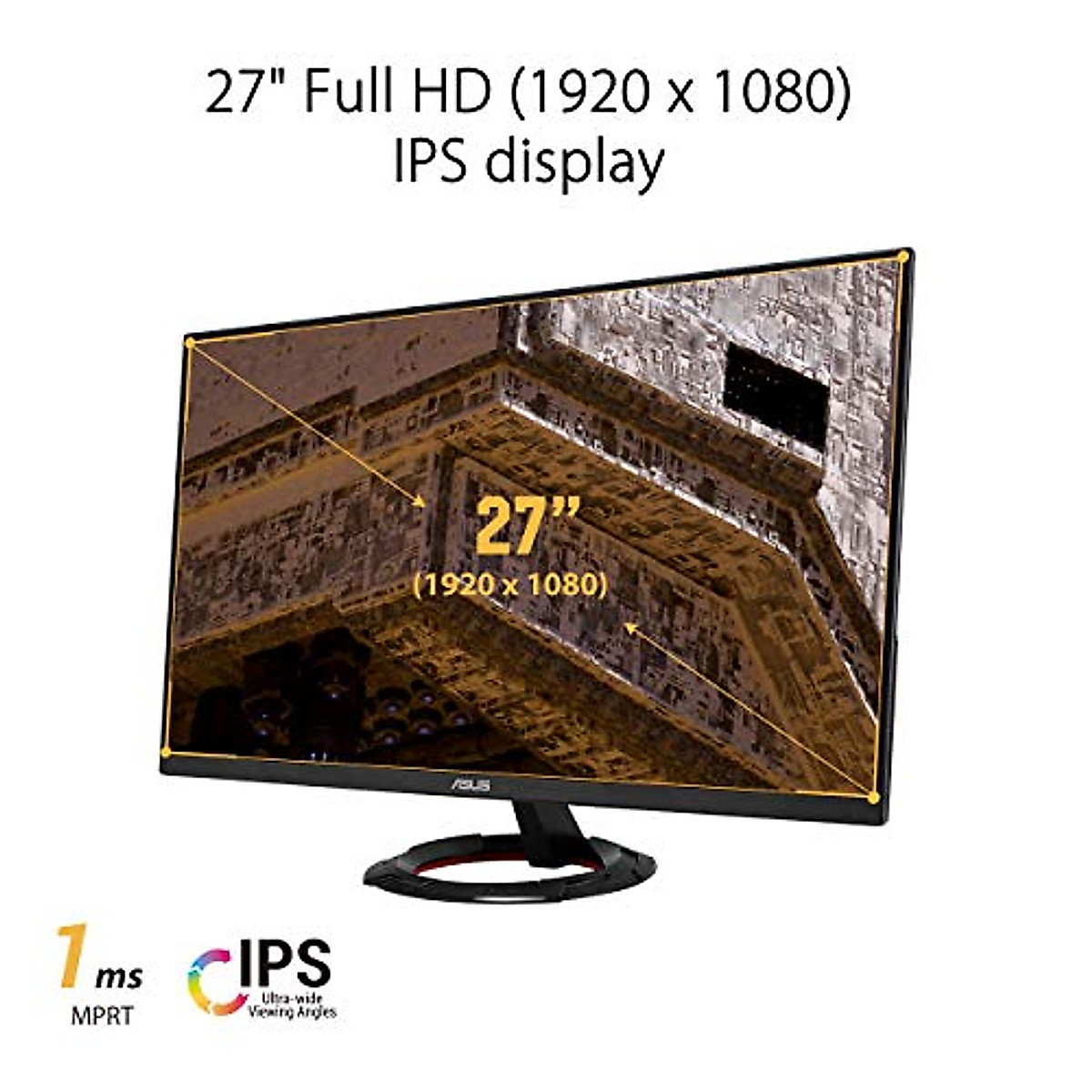 ASUS TUF Gaming 27” 1080P Monitor (VG279Q1R) - Full HD, IPS, 144Hz, 1ms, Extreme Low Motion Blur, Speaker, FreeSync Premium, Shadow Boost, VESA Mountable, DisplayPort, HDMI, Tilt Adjustable,Black
