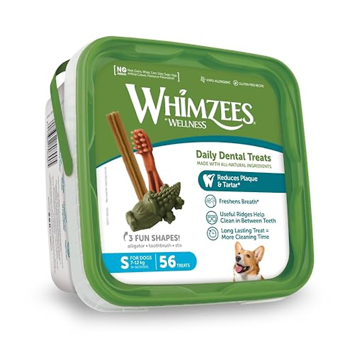 Whimzees Natural Dental Dog Chew Long lasting, Variety Box Mixed Shapes, Small, 56 Pieces
