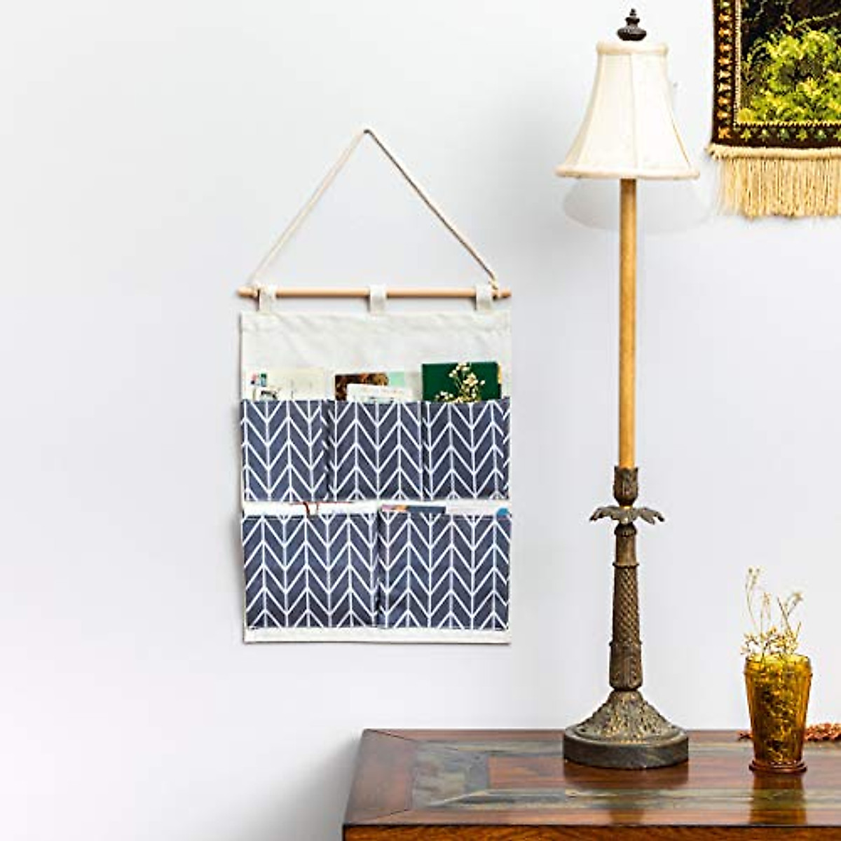 Juvale Blue Chevron Stripes Hanging Wall Organizer with 5 Pockets (17.5 x 14 in)