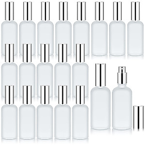 Tessco 20 Pieces Glass Spray Bottles Empty Perfume Atomizer Refillable Spray Mister Reusable Small Clear Fine Mist Sprayer Pump for Travel Body (Silver,3.4 oz)