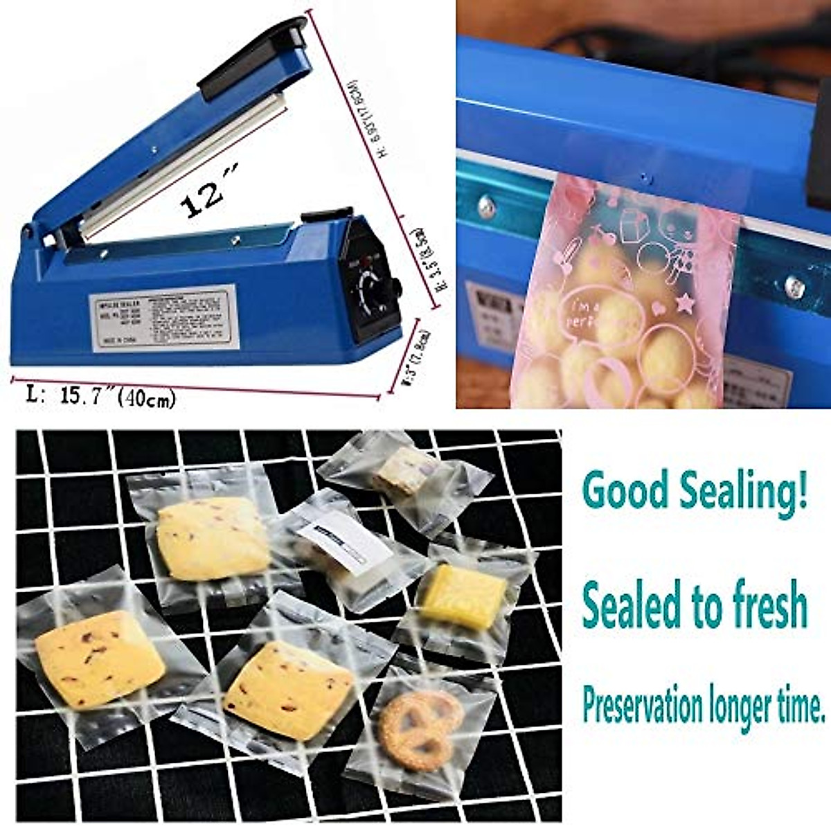 Impulse Heat Sealer Manual Bags Sealer Heat Sealing Machine 12 Inch Impulse Sealer Machine for Plastic Bags PE PP Bags with Extra Replace Element Grip