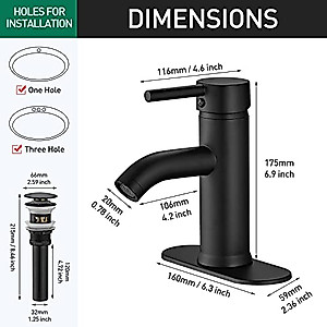 Black Bathroom Faucet Single Handle Bathroom Sink Faucet with Pop-up Drain Rv Lavatory Vessel Faucet Basin Mixer Tap with Deck Plate