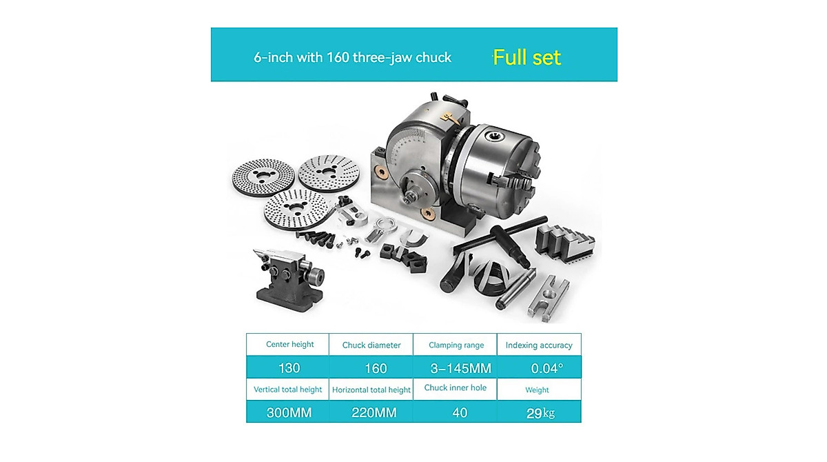 KACOME 6-inch Indexing Rotary Table & 3-Jaw Chuck for Milling