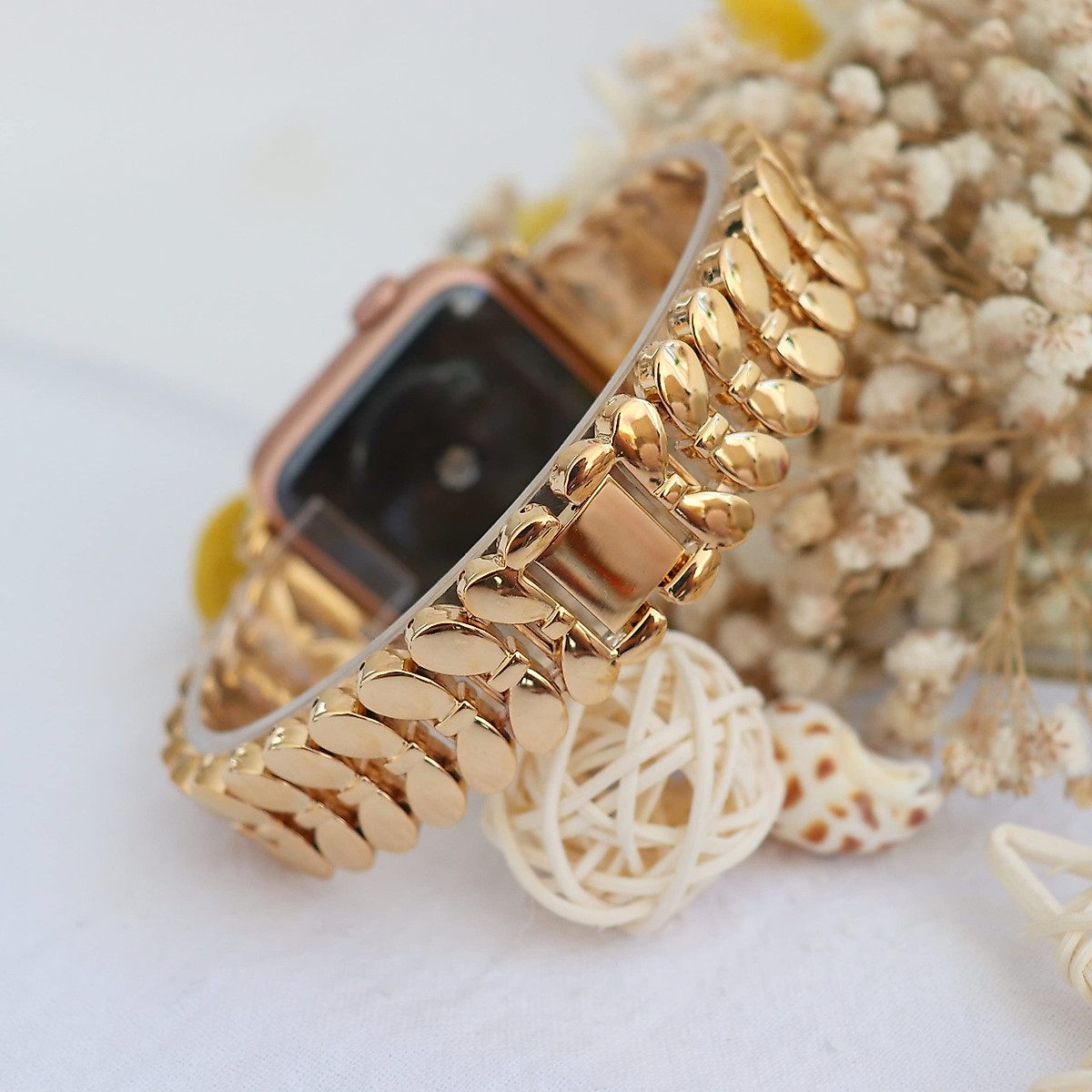 Kolgios 42/44/45/46mm Gold Women Stylish Smartwatch Band Compatible for Apple Watch Band Series 10/9/7/8/6/5/SE Charm Adjustable Bracelet For New Iwatch 10/9 Girl's Gift