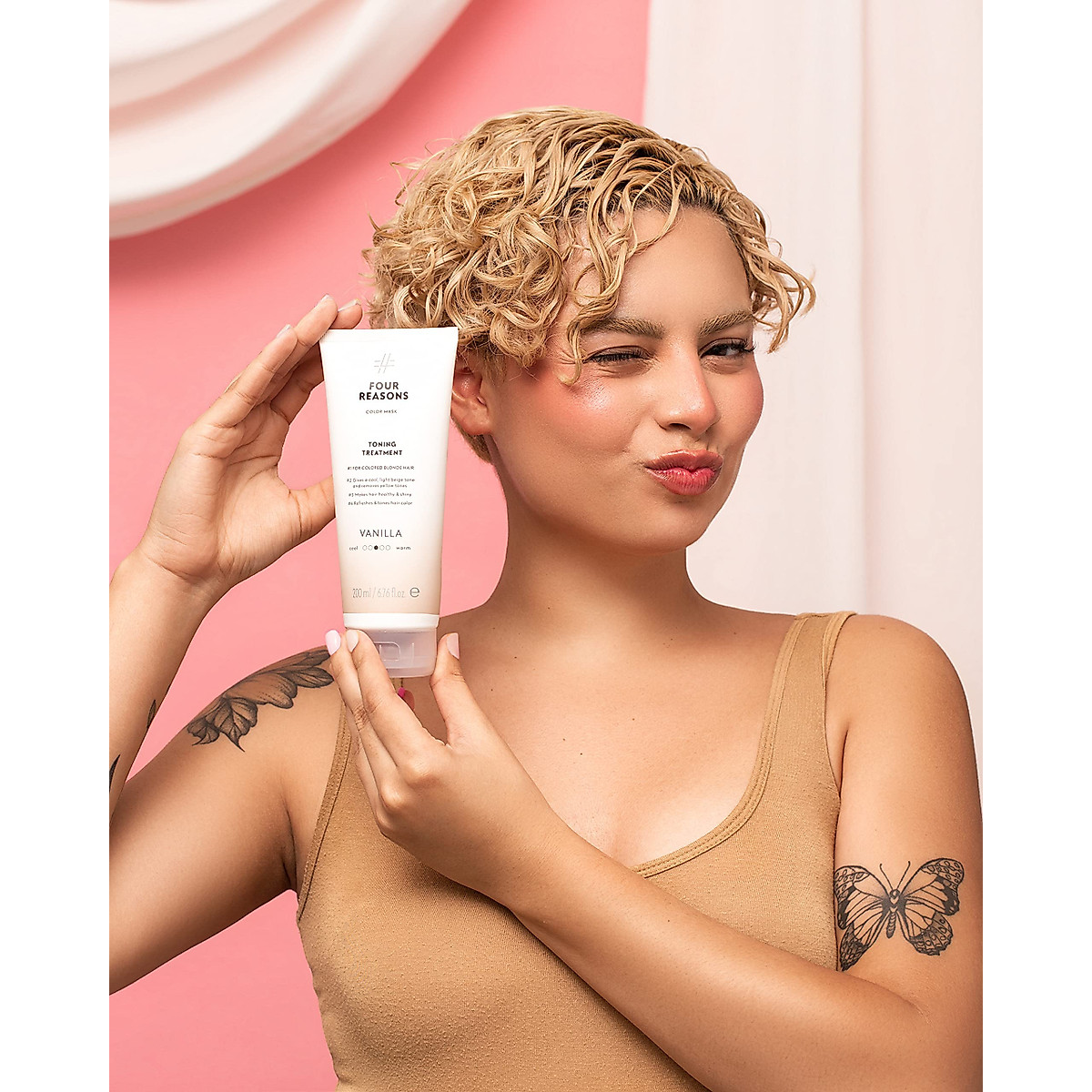 Four Reasons Color Mask - Vanilla Blonde - (27 Colors) Color Depositing Conditioner, Toning Treatment, Tone & Enhance Color-Treated Hair - Semi Permanent Hair Dye, Vegan and Cruelty-Free, 6.76 fl oz