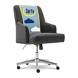 Serta Leighton Home Office Memory Foam, Height-Adjustable Desk Accent Chair with Chrome-Finished Stainless-Steel Base, 27.25D x 24W x 35.75H in, Dark Gray