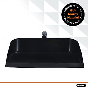 Superio Heavy Duty Plastic Step-on Dustpan with Comfort Grip Handle Black, Durable, Lightweight Multi Surface Dust Pan Easy Broom Sweeping, 10-inch Wide, 2-Pack
