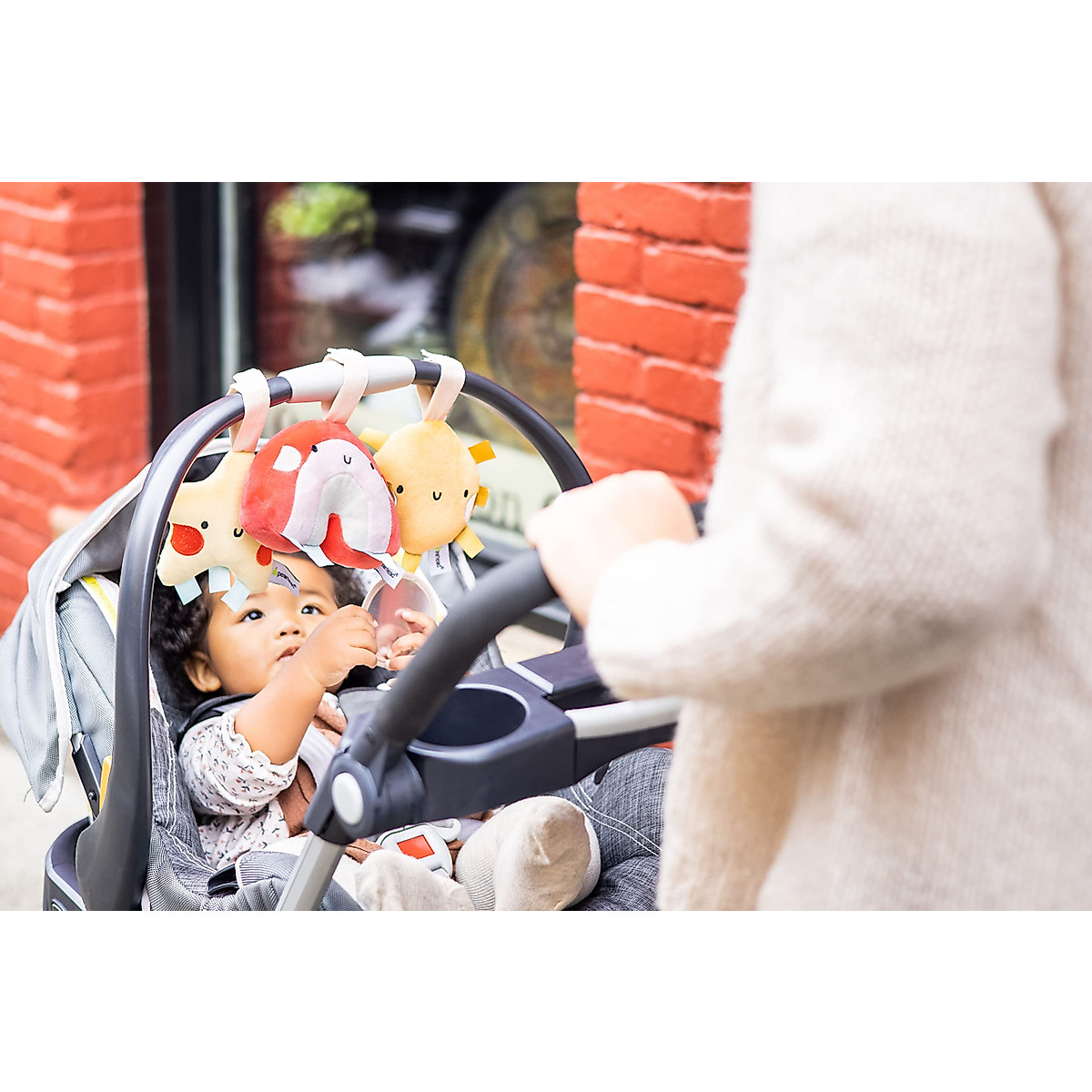 Pearhead Rainbow Sun and Stars Stroller Toys, Plush Corduroy Baby Travel Car Seat Toy Set, Baby Hanging Interactive Toys, Gender-Neutral Baby Travel Accessories, Rainbow Sun Stars Set of 3