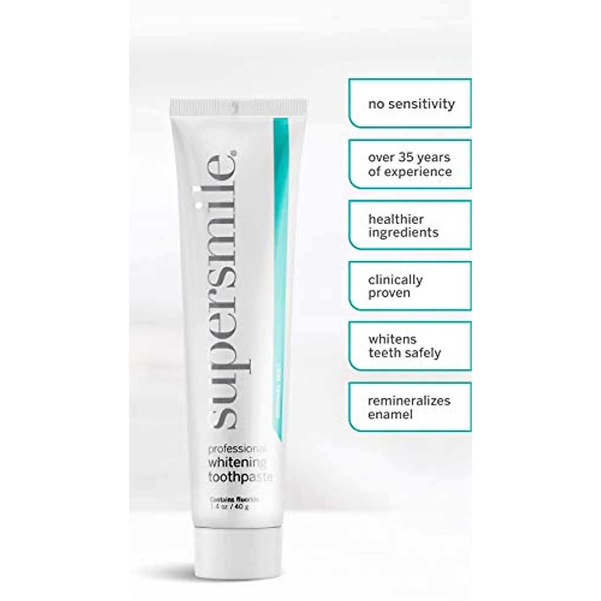 Supersmile Professional Teeth Whitening Toothpaste with Fluoride - Clinically Proven to Remove Stains & Whiten Teeth Up to 6 Shades - Enamel Strengthening - No Sensitivity (Original Mint, 1.4 Oz)
