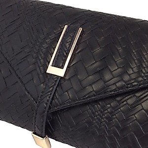 JNB Weaved Pattern Faux Leather Clutch, Black