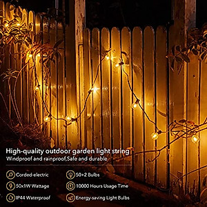 Outdoor String Lights Hanging Globe Patio Lights with 50 G40 Shatterproof Bulbs(2 Spare), IP44 Waterproof Connectable Dimmable 50 Hanging Lights for Indoor Outdoor Decor