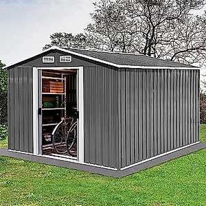 UBGO 10x8 FT Outdoor Metal Storage Shed,Waterproof Metal Garden Tool Storage Shed with Sloping Roof and Lockable Door,Garden Sheds Outdoor Shed for Backyard Garden Patio Lawn