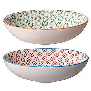 Bloomingville Ceramic Pasta Bowls Emma - colorful Serving Dish Dia 7.5'' H 2'', green red, Stoneware, Set of 2 Styles, content 19.25 fl oz