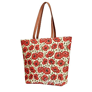 Signare Tapestry Shoulder Bag Tote Bag for Women with Poppy Flower Design (SHOU-POP)
