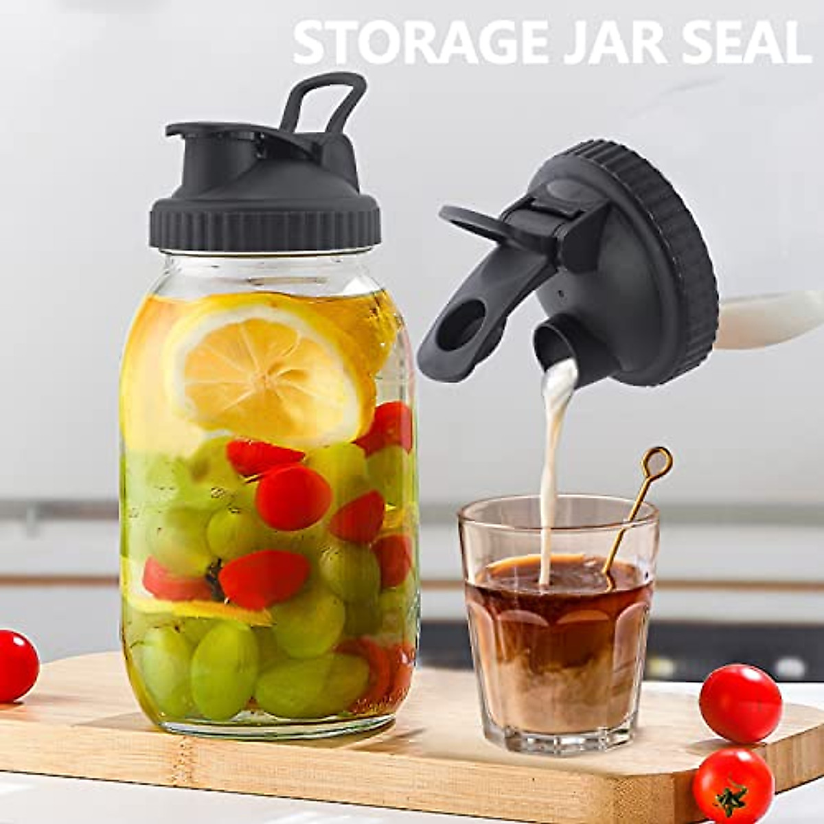 UineHiot Cold Brew Mason Jar Iced Coffee Maker, Durable Glass, Double stainless Steel Filter, Flip Cap Standard Lid - Premium Iced Coffee Maker, Cold Brew Pitcher & Tea Infuser 32 oz