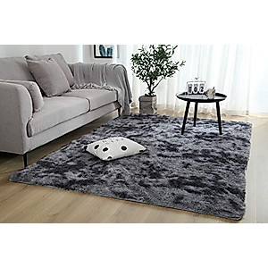Soft Indoor Modern 3x5 Area Rugs Shaggy Fluffy Carpets for Living Room and Bedroom Nursery Rugs Abstract Home Decor Rugs for Girls Kids Dark Grey