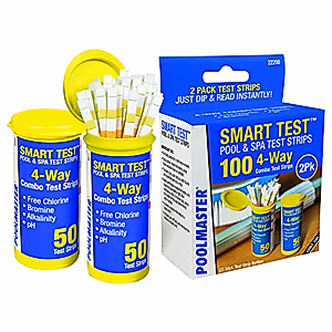 Poolmaster 22200 Smart 4-Way Swimming Pool and Spa Water Chemistry Test Strips, 100 Count, 2 Pack, Made in The USA, Yellow