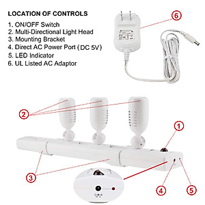 HONWELL Track Lighting LED Spotlights with 3 Rotatable Lights Heads, Under Cabinet Counter Lighting Plug in Accent Lights Remote Controlled Ceiling Track Lights for Wall Picture Artwork Display