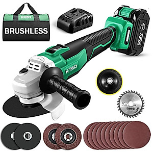 KIMO Cordless Grinder 20V Cordless Angle Grinder w/ 4.0Ah Li-Ion Battery & Charger, 9000RPM Brushless Motor, 4-1/2'' Blade, Electric Brake, 2-Position Handle, Battery Grinder Tool for Metal Wood