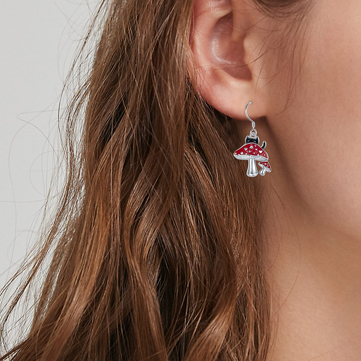 SVODEA Black Cat Earrings 925 Sterling Silver Mushroom Dangle Earrings,Cute Animal Drop Earrings Jewelry Gift for Women Mom Wife (Style-1-Mushroom)