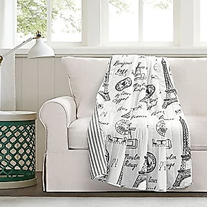 Lush Decor Paris Bonjour Reversible Cotton Throw Blanket, 60" x 50", Black & White