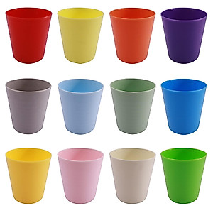 Muulaii Set of 12 Kids Plastic Cups- 8 oz Children Drinking Cups Reusable Unbreakable Plastic Stackable Water Tumblers for Kids & Toddlers Bright Colored- Dishwasher and Microwave Safe