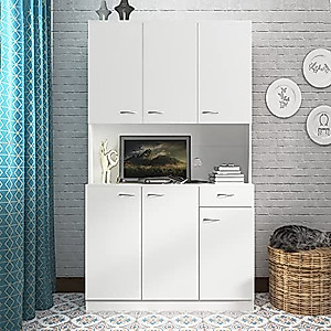Large Kitchen Storage Cabinet, Cabinet Buffet Cabinet 71" Freestanding Kitchen Pantry Cabinet Cupboard with 6 Doors and 1 Drawer Versatile Wardrobe & Kitchen Cabinet, White