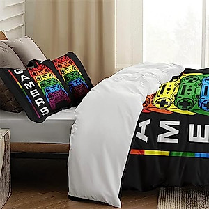 Duvet Cover Full Size, Gamepad Gamer Vintage Red Bedding Set with Zipper Closure for Kids and Adults, Game College Gaming Comforter Cover with 2 Pillow Shams for Bedroom Bed Decor