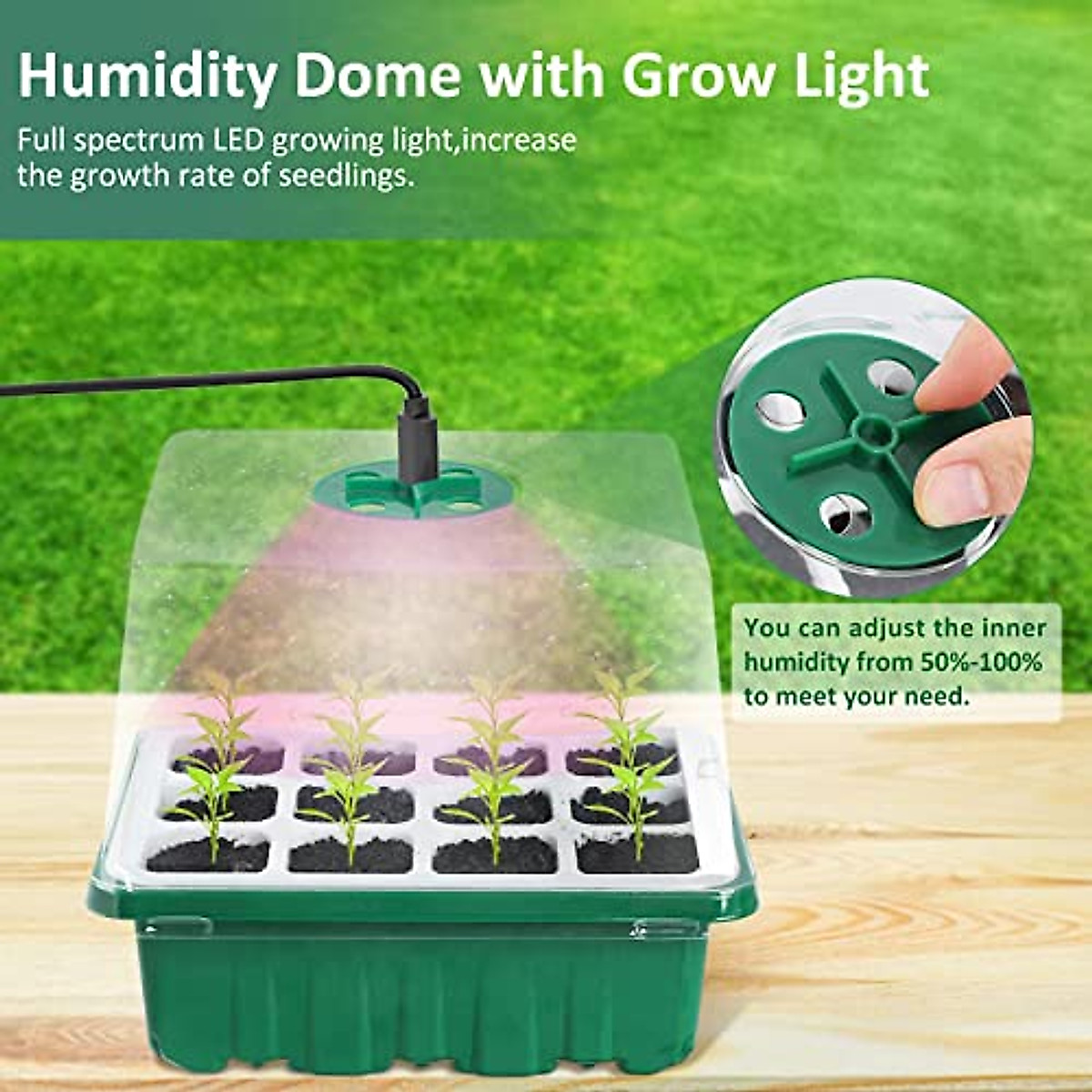 Rarello 3 Packs Seed Starter Tray with Grow Light,Reusable Pop-Out Seed Starter Kit,36 Cells Seedling Starter Trays with Humidity Domes,Indoor Gardening Plant Germination Trays for Seeds Starting