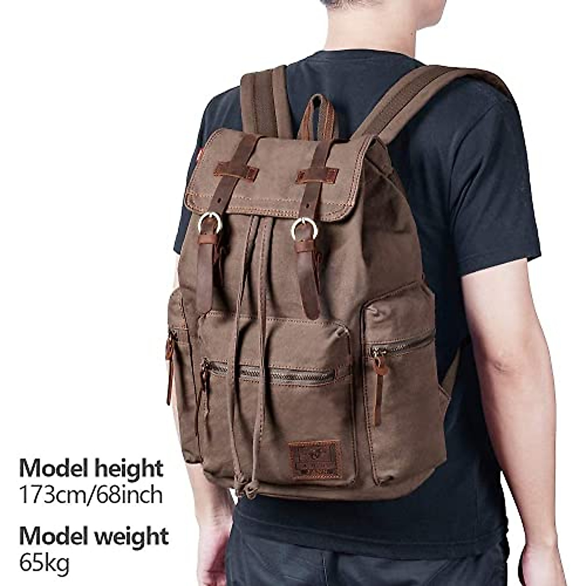 PKUVDSL Canvas Backpack, Series Vintage Leather Rucksack, 15.6’’ Laptop Backpack, Military Satchel Backpack for Men Women Traveling Hiking