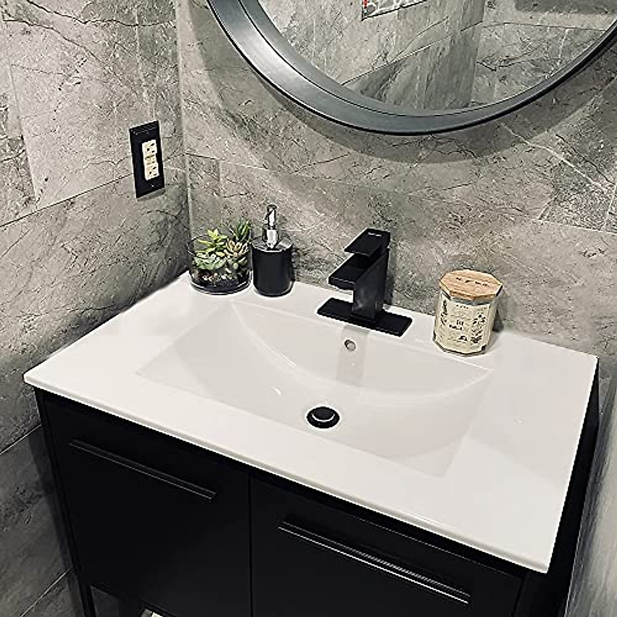 YCOCO Bathroom Accessories Set,6 Pcs Plastic Gift Set Toothbrush Holder,Mouthwash Cup,Soap Dispenser,Soap Dish,Toilet Brush,Trash Can,Black