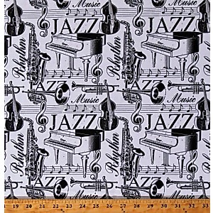 FlashPhoenix Quality Sewing Fabric – 100% Cotton Musical Instruments Pianos Saxophones White Fabric Print Size; 36" x 44" Inch (by The Yard)