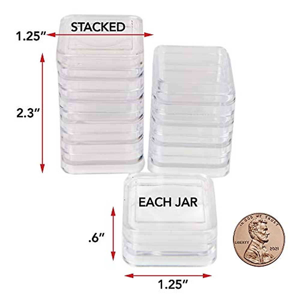 The Beadsmith Personality Case – 2 Clear Square Stacker Jar Set – Each Stack Measures 1.25 x 2.3 inches - Total 10 Jars and 2 lids, for Storage of Small Items, Crafts, Jewelry, Hardware