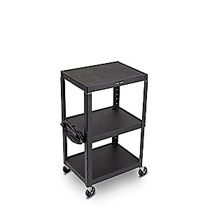 Line Leader AV Cart - Includes Height Adjustable Top Shelf - 15 ft Power Cord with Cord Management Included - Easy to Assemble (42 x 24 x 18 / Black)