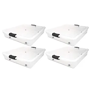HOMZ Large 56 Quart Full/Queen Stackable Underbed Clear Plastic Ergonomic Latching Storage Container with Rolling Wheels, 4 Pack