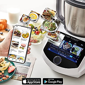 ChefRobot Smart Food Processor, All-In-One Multicooker and Cooking Robot with Guided Recipes, WiFi Built-In Self-cleaning, Chopper, Steamer, Juicer, Blender, Boil, Knead, Weigh