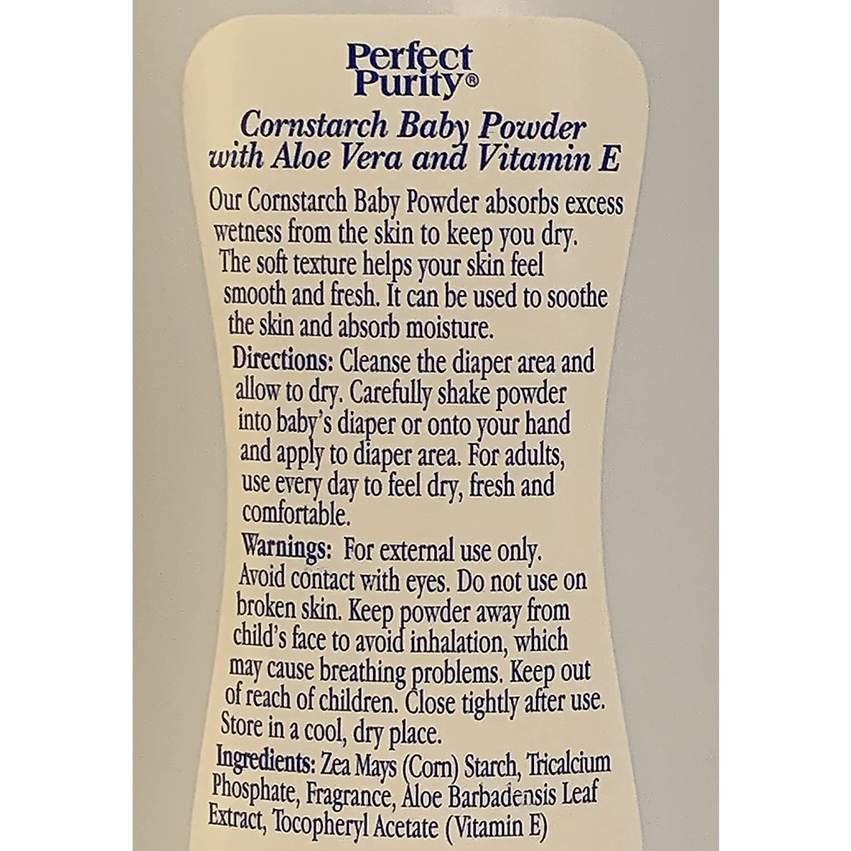 Perfect Purity (Pure and Silky Smooth) Pure Cornstarch Baby Powder with Aloe and Vitamin E, 9 oz. (Pack of 2)