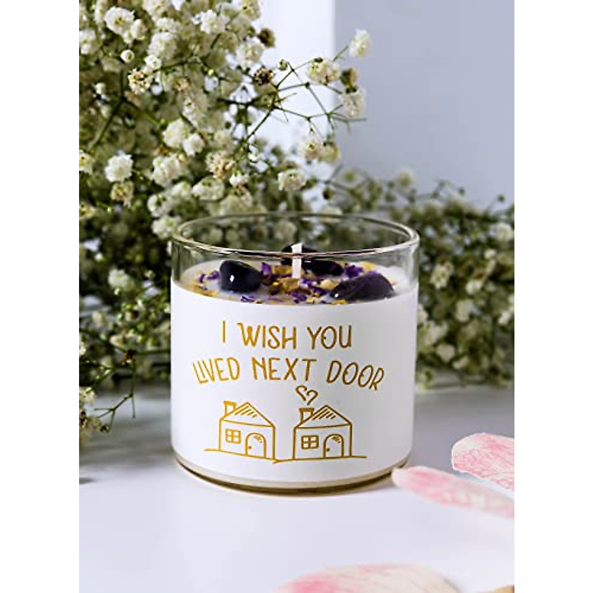 Lavender Crystal Candles, POSOWEL Lavender Soy Candle - I Wish You Lived Next Door - Best Friend, Friendship Gifts for Women, Mothers Day, Birthday Gifts for Friends Mom Wife