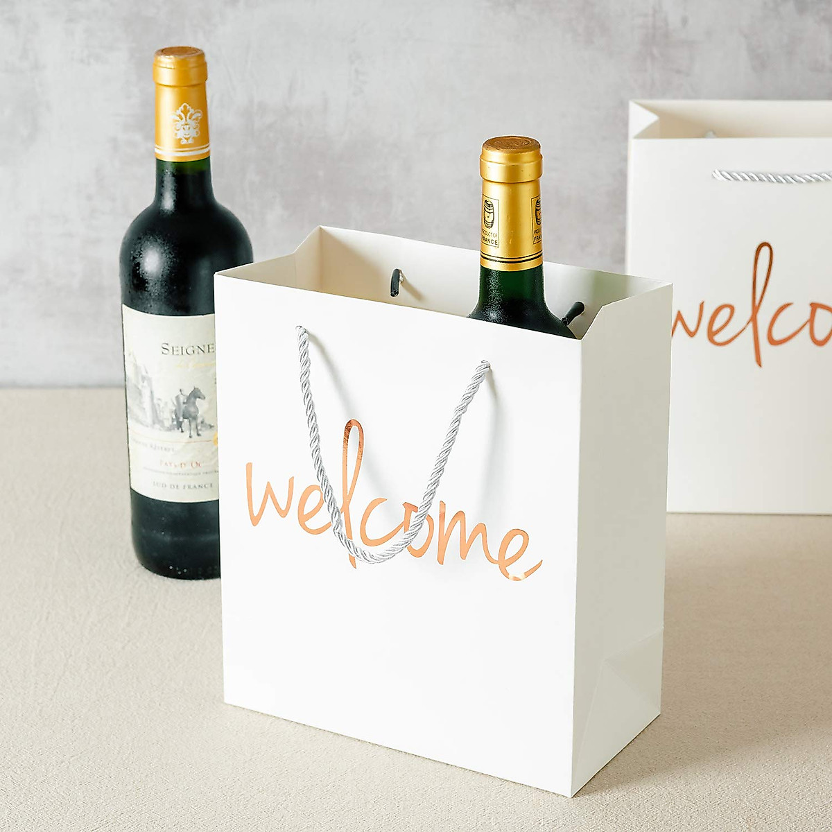 Crisky Welcome Bags Rose Gold Gift Bags for Wedding Hotel Guests, Birthday, Baby Shower, Party Favors Gift Bags, Set of 25