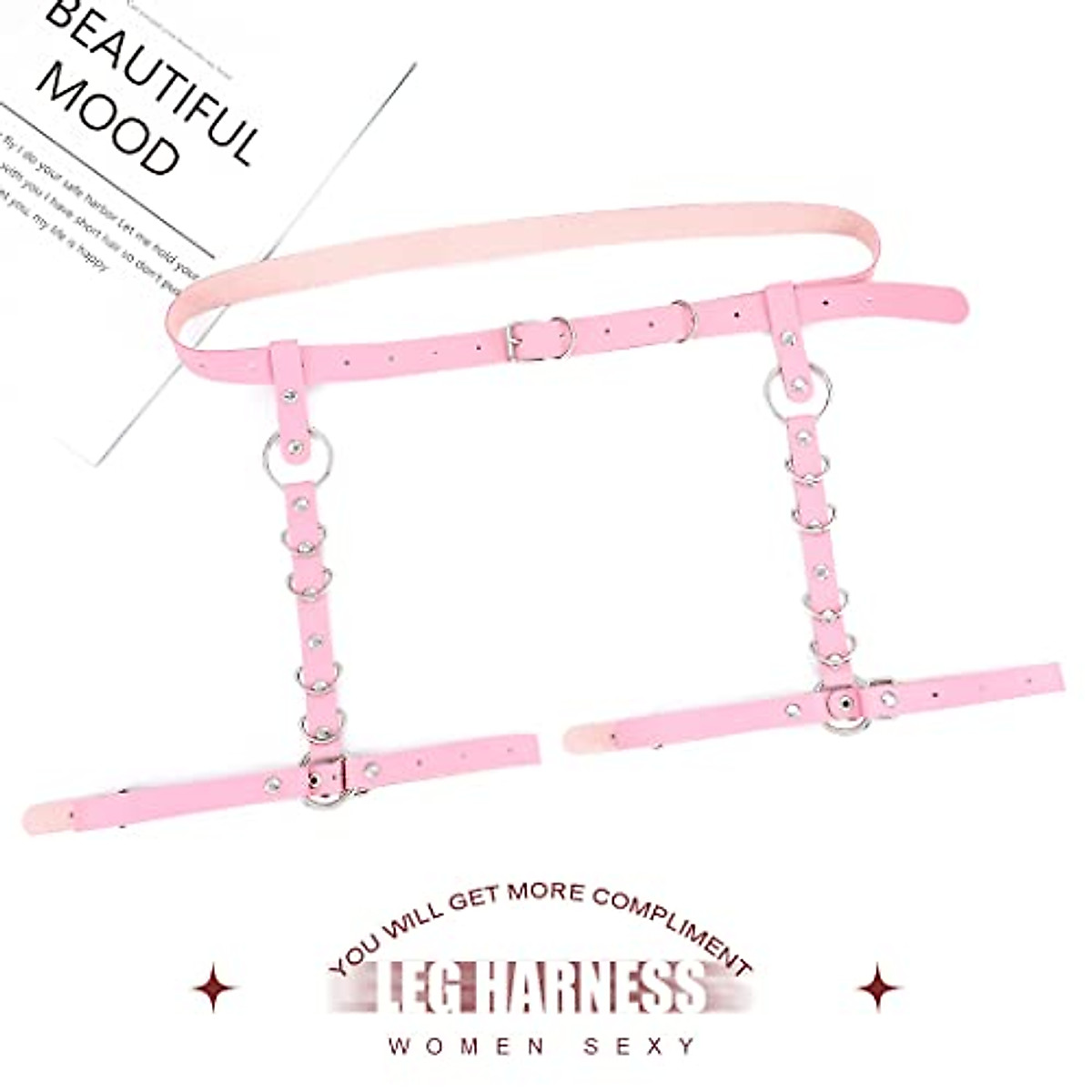 BODIY Punk Waist to Leg Belts PU Leather Loop Rave Belt Goth Thigh Accessory Body Chain for Women and Girls (Pink)