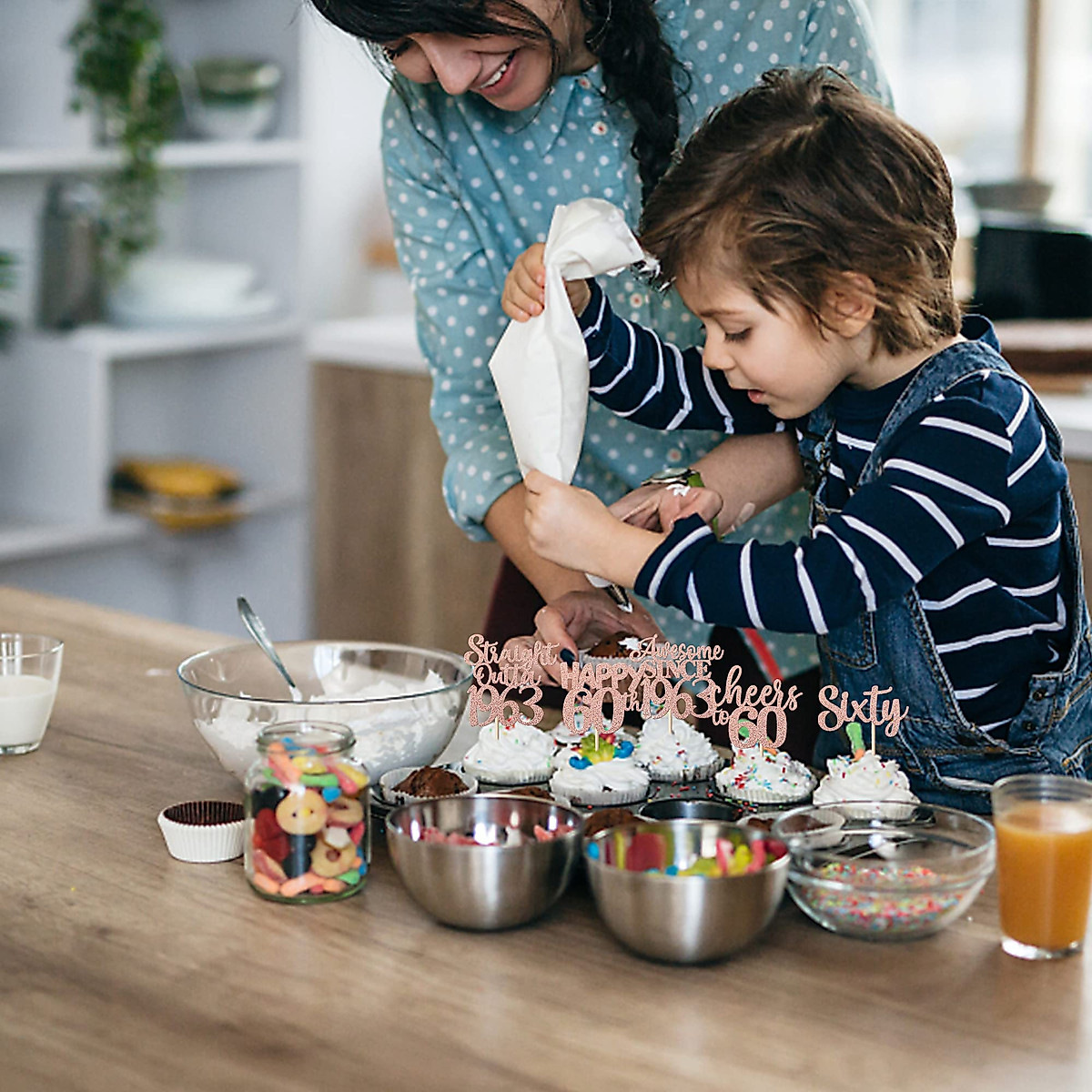 30 Pack 60th Birthday Cupcake Toppers Glitter Straight Outta 1963 Happy 60th Sixty Awesome Since 1963 Cupcake Picks 60 Fabulous Cake Decorations for 60th Birthday Wedding Anniversary Party Rose Gold