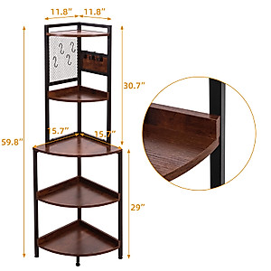 ALBAD 5 Tier Corner Shelf Stand, 59.8 Inch Corner Shelf Stand with Metal Frame, Wood Corner Bookshelf Plant Stand, Ladder Display Shelf for Bathroom, Living Room, Kitchen