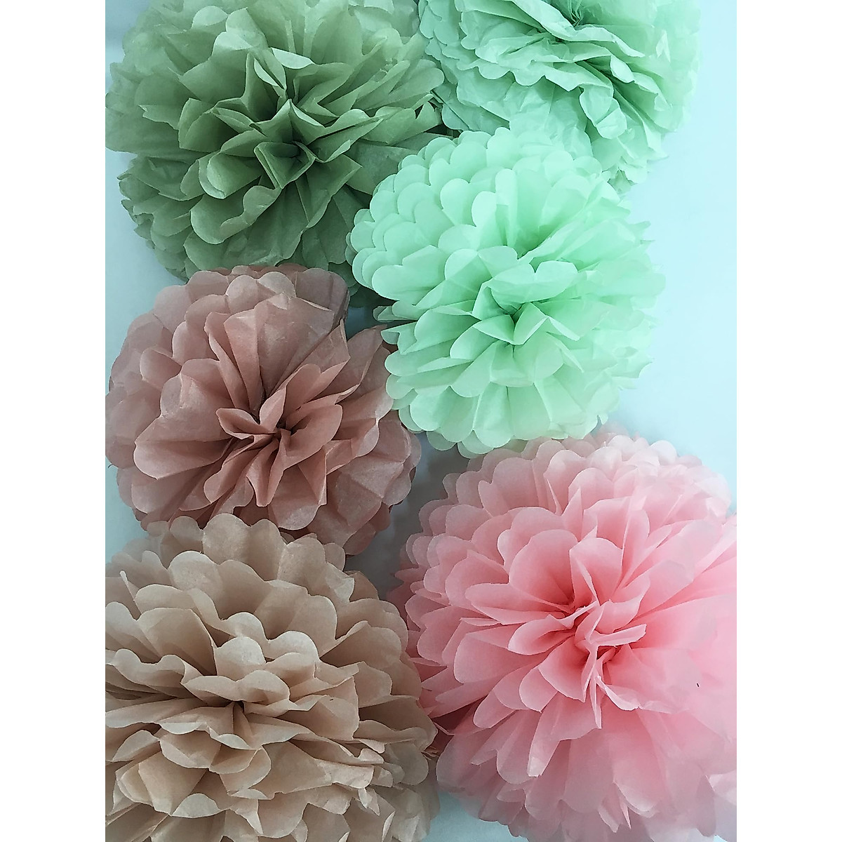 Tissue Paper Pom Poms Kit -Rose Pink and Sage Green Paper Flowers 12pieces for Gender Baby Shower Wedding Bridal Bachelorette Birthday Party Decorations (Green + Pink)