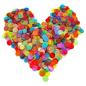 JUNWRROW 1000 Pieces 3/4 inch Transparent 6 Color Bingo Counting Chips with Bag - for Large Group Games, Game Night & Educational Activities
