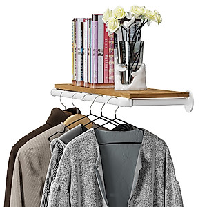 HOEMLIM Industrial Pipe Clothing Rack Wall Mounted Clothes Rack Heavy Duty Space-Saving Garment Bar Rack Detachable Multi-Purpose Hanging Rod,36 inch(White)