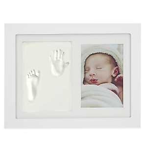 Nuby Baby Keepsake Classic White Wooden Wall Decor Frame That Holds One 3.5 x 5" Photo & 1 Clay Print Kit for Newborn Girls & Boys, Personalized Baby Gift