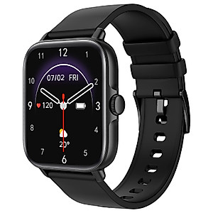 Smart Watch(Answer/Make Call), 1.7" Full-Touch Screen Smartwatch for Android and iOS Phones with Heart Rate & Sleep Monitor, Life Waterproof Activity Fitness Tracker Watch for Women Men, Black