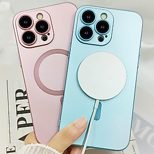 ankofave Magnetic case for iPhone 13 Pro Max Phone Case for Women, Matte Luxury Soft Metallic Luster Design with Camera Lens Protector, Compatible with Magsafe Case for iPhone 13 Pro Max 6.7"-Blue