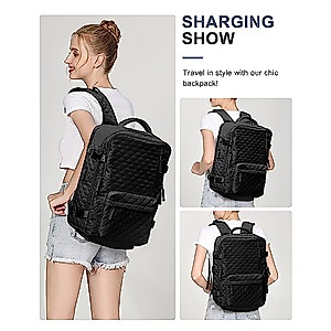 Travel Carry On Backpack for Women, Waterproof Laptop Backpack for Traveling on Airplane Hiking Gym Backpack with USB Charging Port Shoe Compartment, Black
