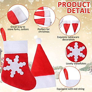 60 Pcs Christmas Santa Hats Silverware Holders Socks Snowflake Tableware Holders Christmas Table Decorations Flatware Organizers for Xmas Table Dinnerware Party Supplies